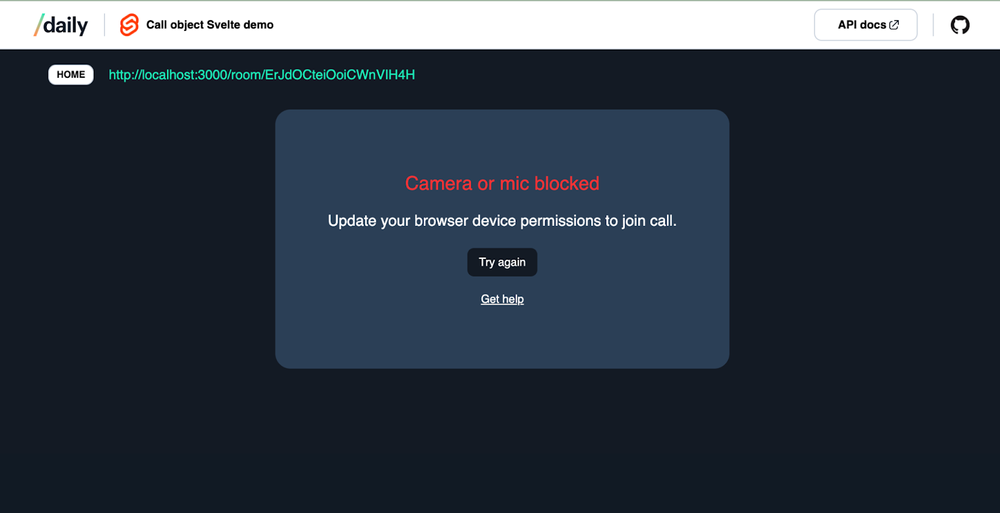 How to display device permission errors in a custom video or audio call app built with Daily