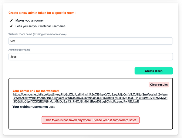Build a React form to generate Daily meeting tokens